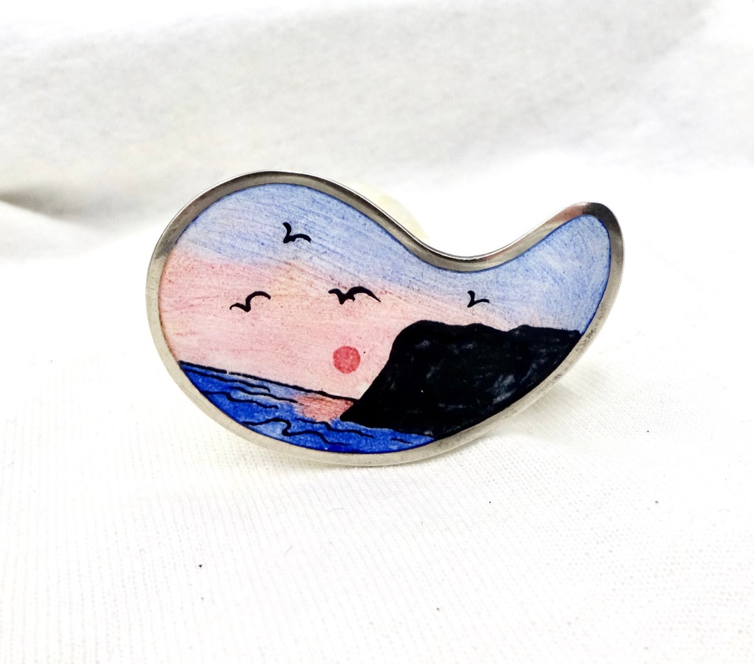 Antique Modernist STERLING ENAMEL PIN Brooch Karl A. Rassmussen Norway ...