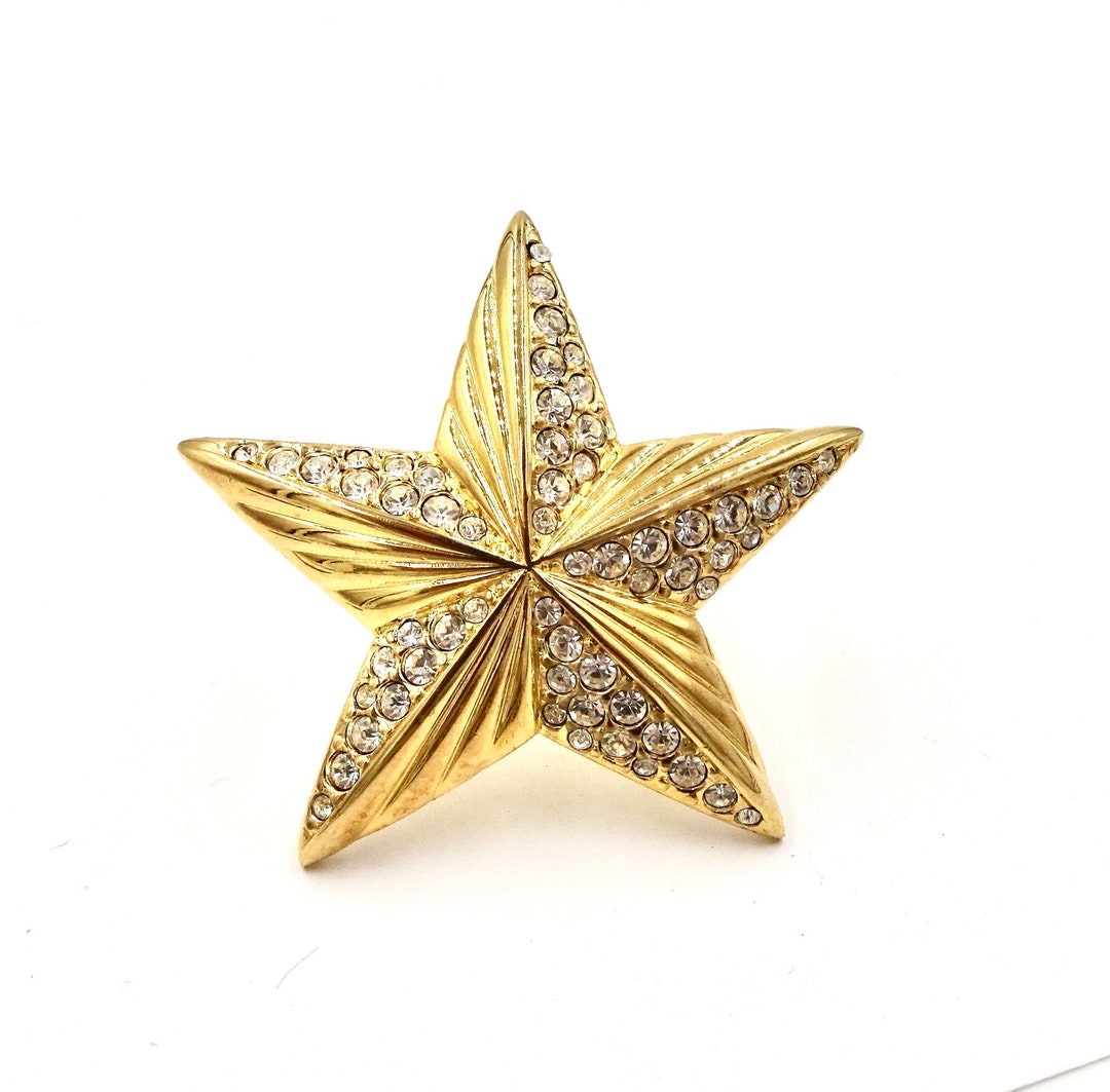 Vintage CHRISTMAS STAR PIN Gold Tone Swarovski Crystal Swan Mark ...