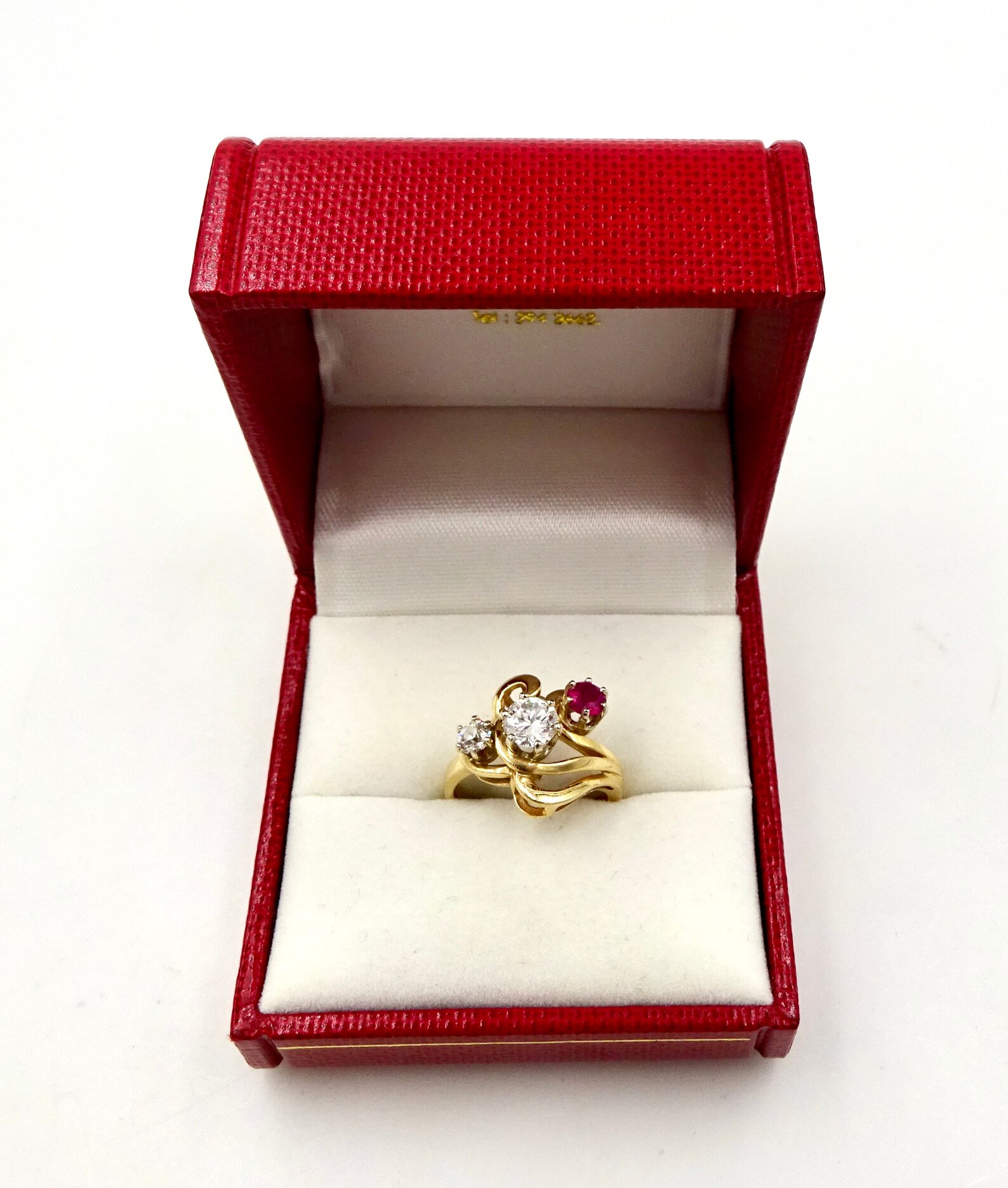 Contemporary 14k GOLD DIAMOND RING Two Diamonds One Ruby Custom Ring ...