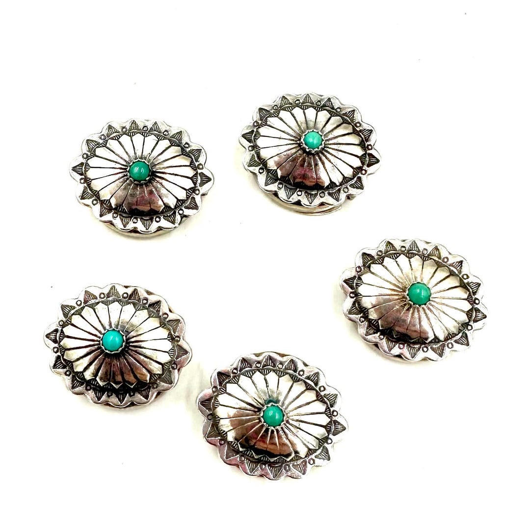 Vintage NAVAJO CONCHO BUTTON Covers Turquoise Sterling Silver Shirt ...