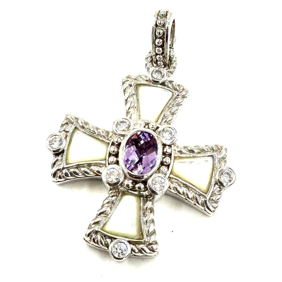 JUDITH RIPKA ENHANCER Pendant Sterling Silver Amethyst Mother of Pearl ...