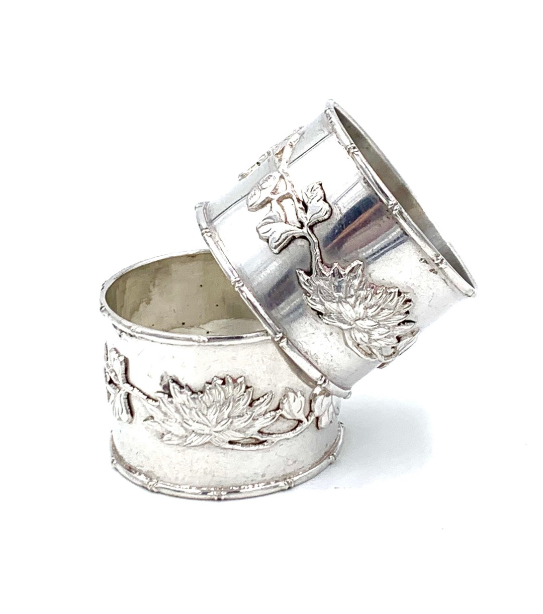 Antique STERLING NAPKIN RINGS Two Chinese Export Sterling Silver Napkin ...