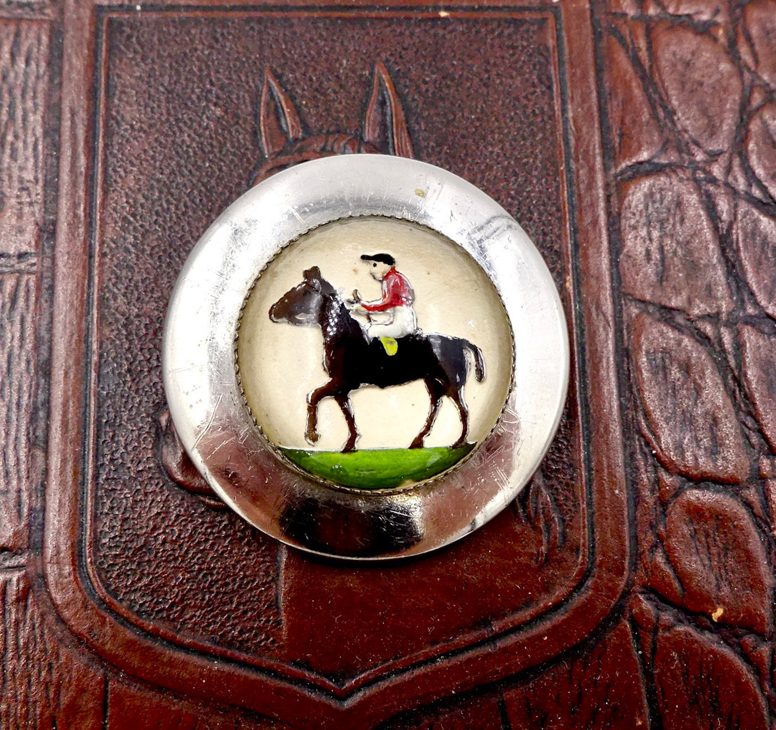 Vintage ESSEX GLASS PIN Chrome Bridle Button Style Jockey on - Etsy