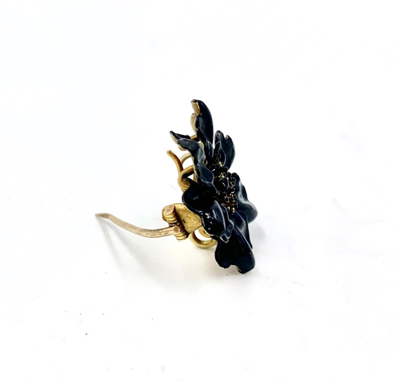 Antique 14k GOLD ENAMEL PIN 585 Yellow Gold Black Enamel Poppy - Etsy