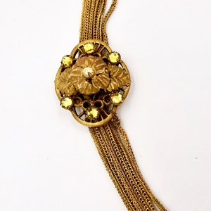 Antique PINCHBECK GOLD NECKLACE Yellow Czech Glass 6 Strand Festoon ...