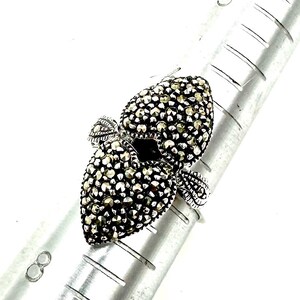 Vintage JUDITH JACK RING Sterling Silver Marcasite Double Hearts Ring ...