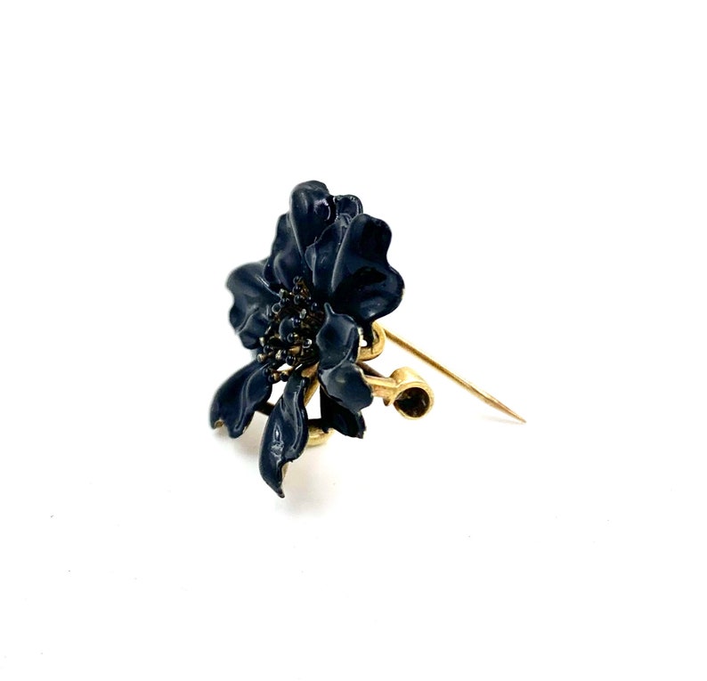 Antique 14k GOLD ENAMEL PIN 585 Yellow Gold Black Enamel Poppy - Etsy