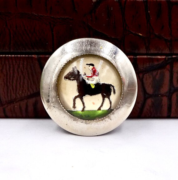Vintage ESSEX GLASS PIN Chrome Bridle Button Style Jo… - Gem