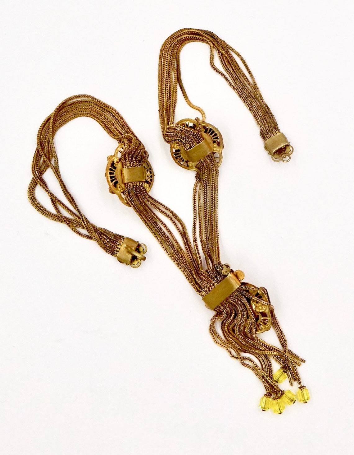 Antique PINCHBECK GOLD NECKLACE Yellow Czech Glass 6 Strand | Etsy