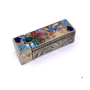 Vintage 800 SILVER ENAMEL LIPSTICK Tube Holder Case Italy Enamel Family Scene With Mirror - Etsy