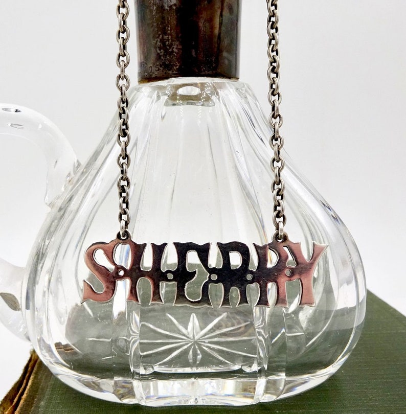 Vintage SHERRY BOTTLE TAG Label 925 Sterling Silver decanter | Etsy