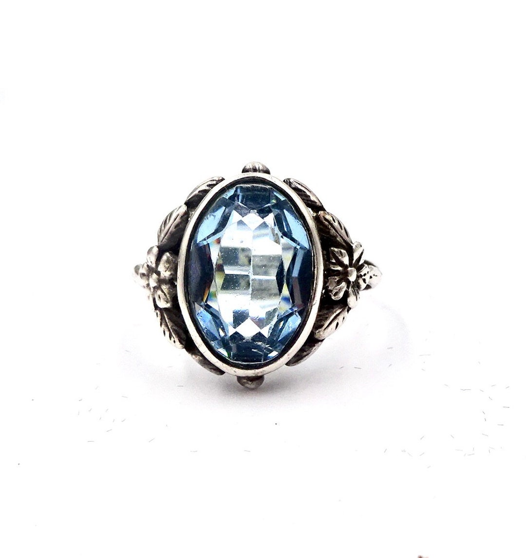 Vintage SHIPTONIA FLORAL RING Sterling Silver Faux Blue Topaz Wild Rose ...