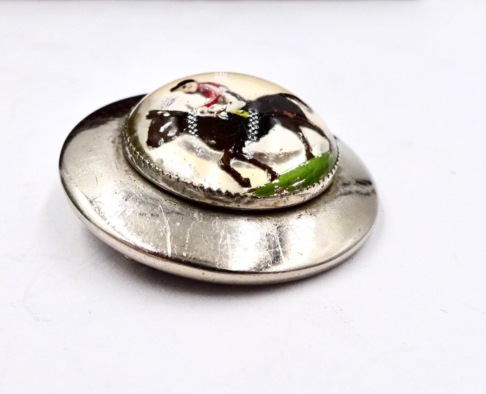 Vintage ESSEX GLASS PIN Chrome Bridle Button Style Jockey on - Etsy