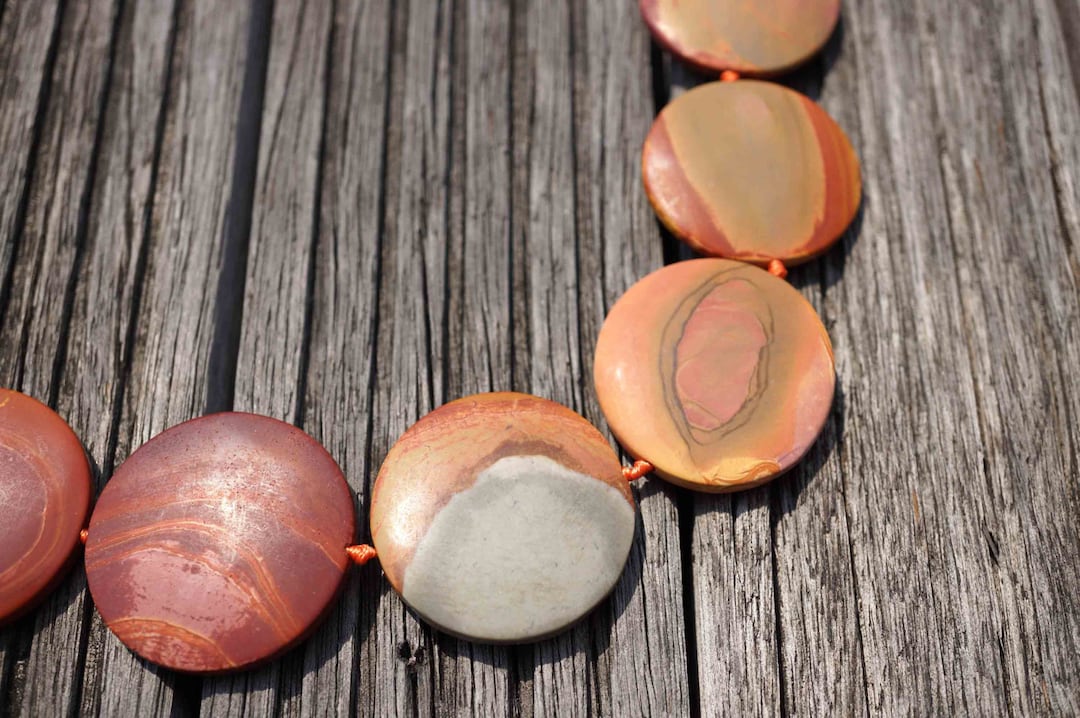 Matte Landscape Jasper Beads, Polychrome Round Disc (33-43mm) - Etsy