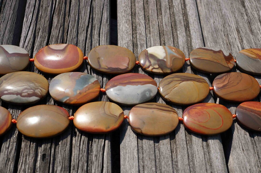 Landscape/ Polychrome Jasper Oval Flat Beads 21-27mm (ETB00383) Unique ...