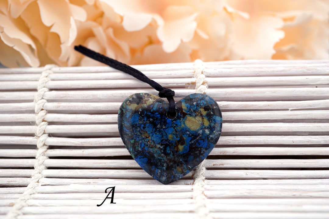 Azurite Heart Shape Pendants 26.5-33.5mm (ETP00317) Rare/unique Jewelry ...