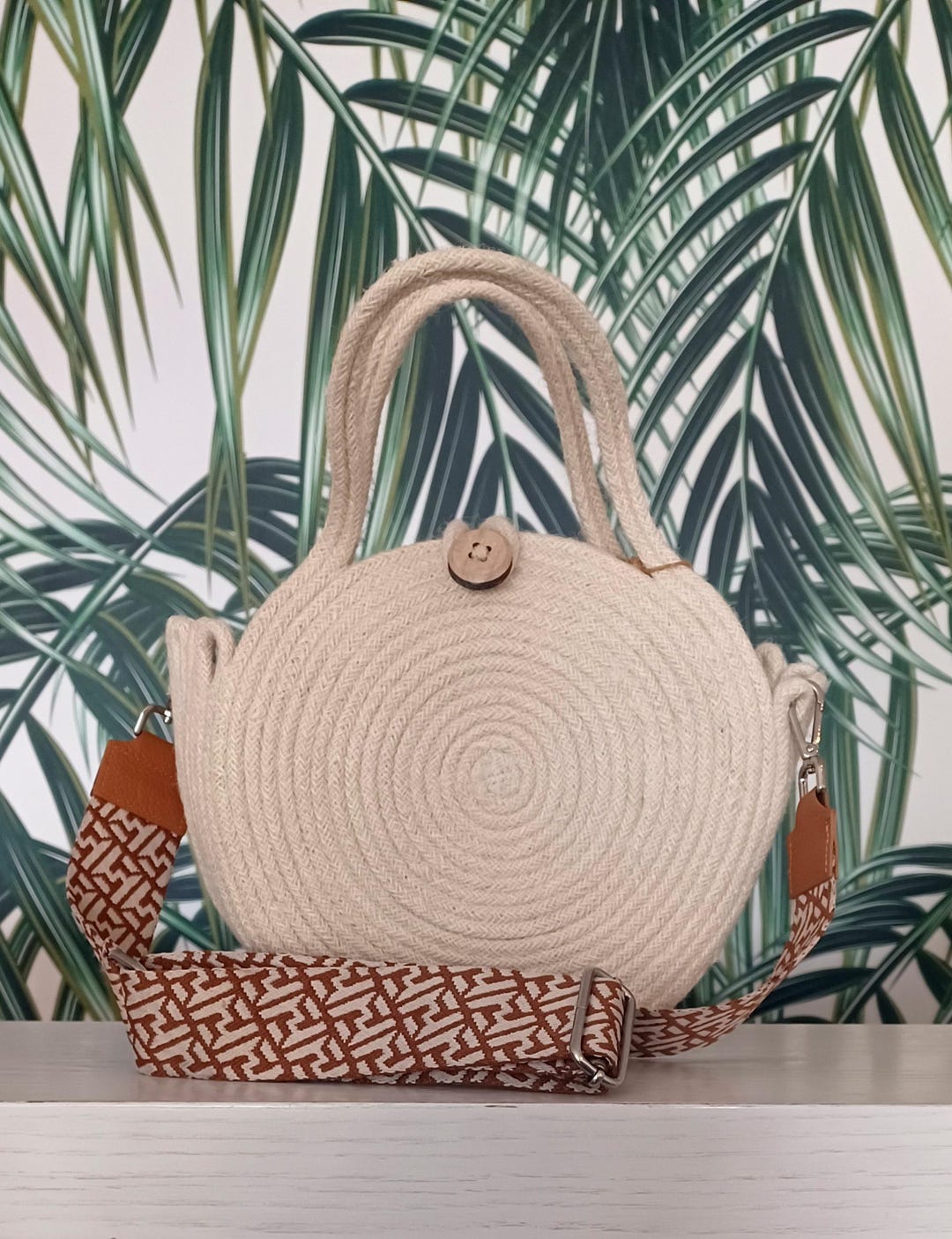 Small Round Jute Bag, Natural Beige Jute Basketbag, Handmade Jute ...