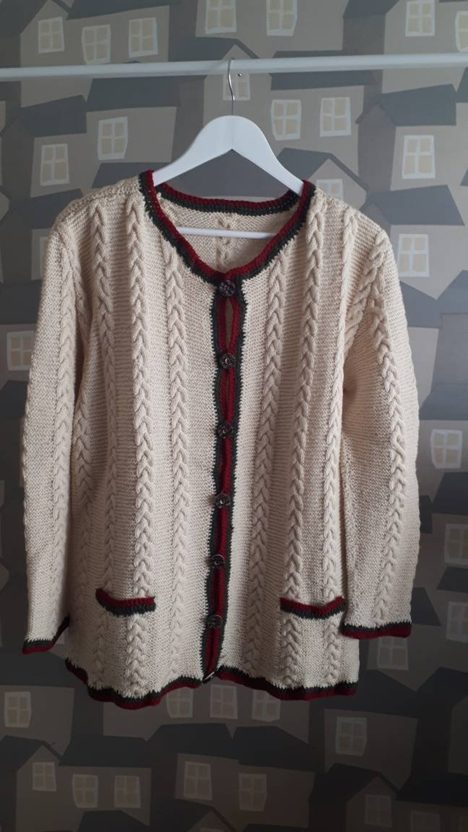 Vintage Handmade Wool Cardigan: Italian Braid Knit, Wooden Buttons - Etsy