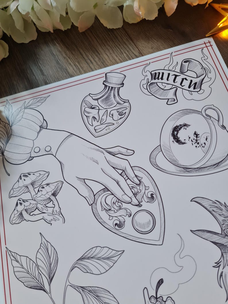 Blackwork Witchy Occult Inspired Tattoo Flash Art Print - Etsy