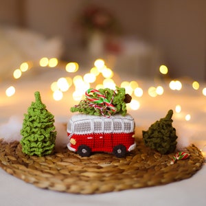Red Car Minivan Crochet Toy Amigurumi With Christmas Tree Camper Bus ...