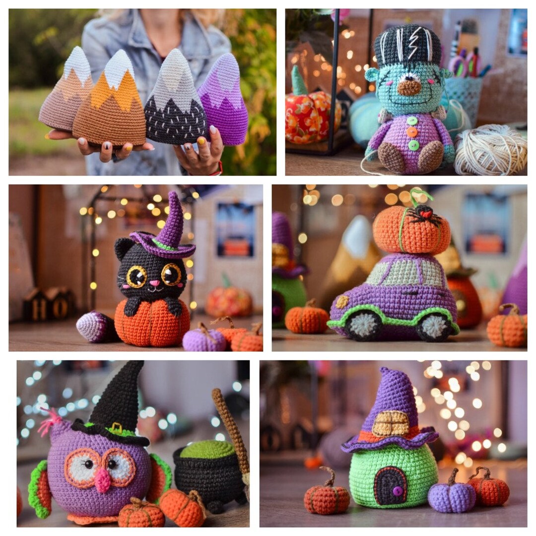 Cat Pumpkin Set of Halloween Patterns Car Pumpkin Mountain Owl Witch ...