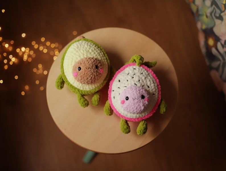 Avocado Dragon Fruit Combo 2in1 Crochet Pattern Amigurumi Kawaii ...