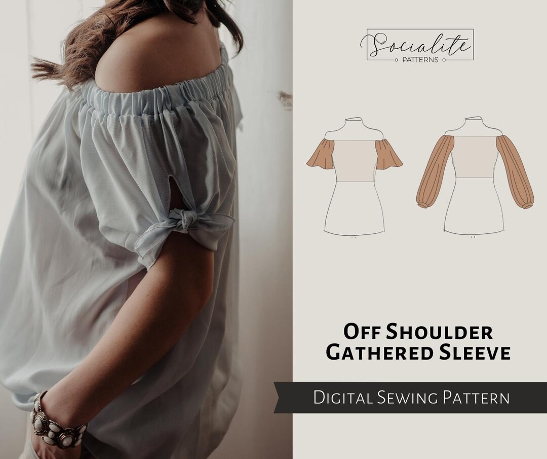 Off Shoulder Gathered Sleeve Pattern. Women's PDF Printable and ...