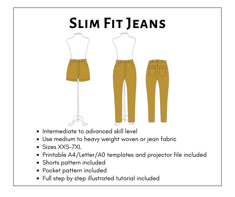 Slim Fit Jeans and Shorts Pattern. Women's PDF Printable - Etsy