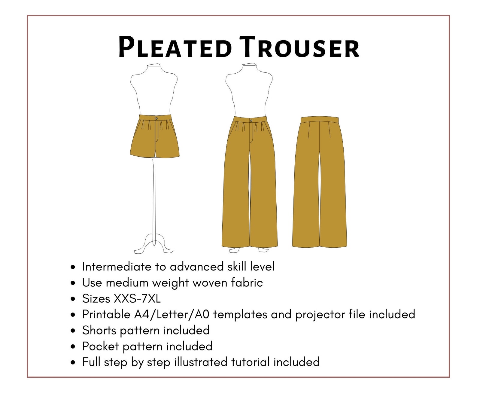 Pleated Trouser and Shorts Pattern. Women's PDF Printable - Etsy