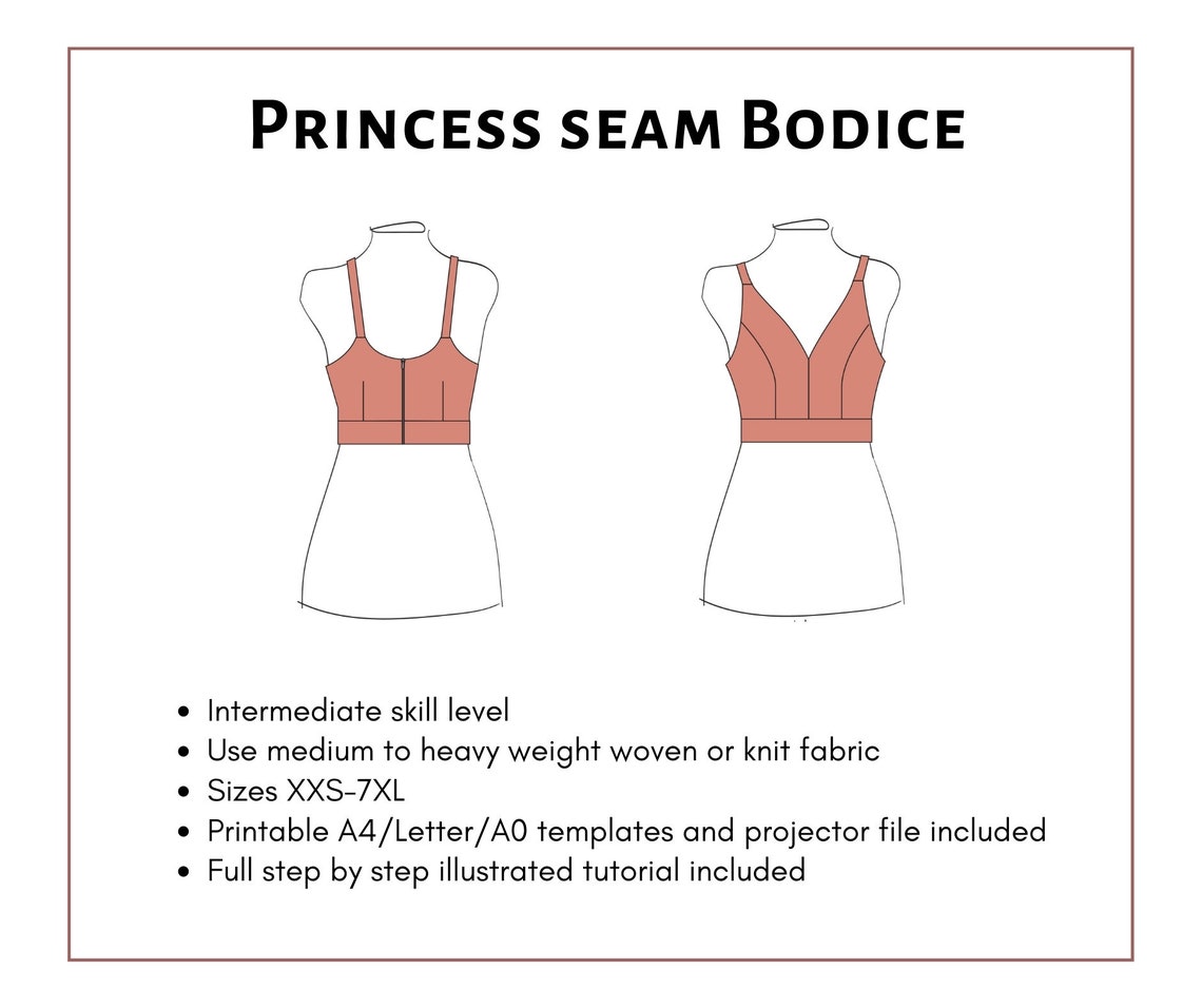 Princess Seam Strappy Bodice Pattern. Women's PDF - Etsy