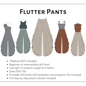 Flutter Pants Pattern. Women's PDF Printable and Projector Sewing Pattern and Tutorial. Yoga ...