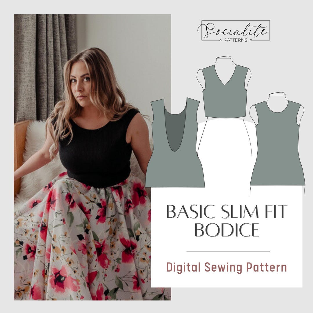 Basic Slim Bodice Pattern. PDF Printable and Projector Sewing Pattern ...