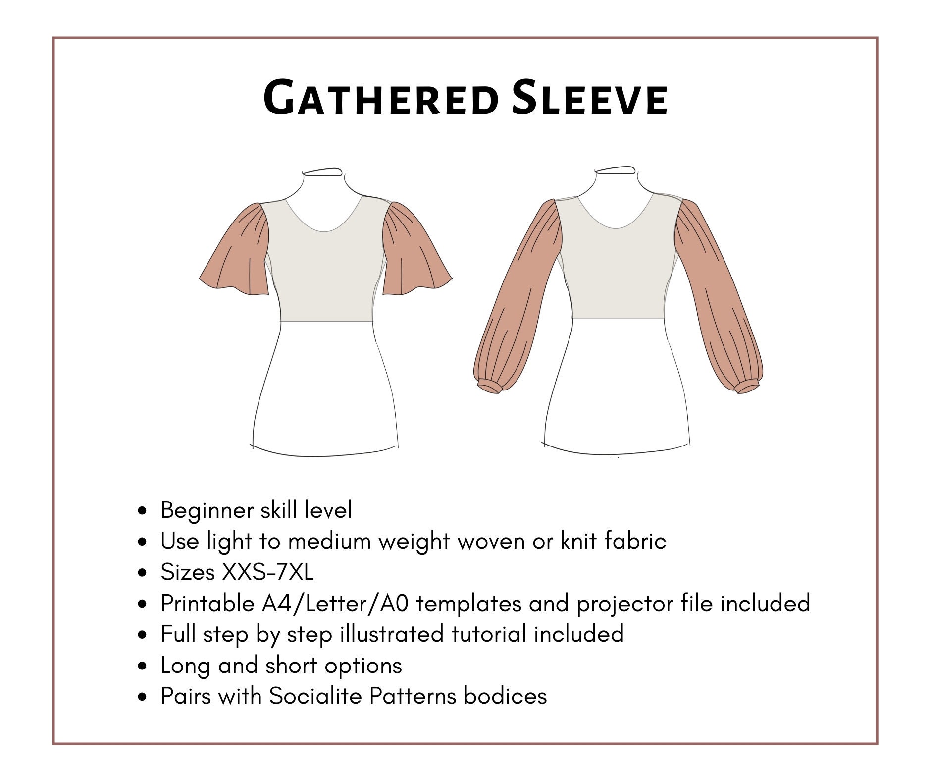 Gathered Sleeve Pattern. Women's PDF Printable and - Etsy