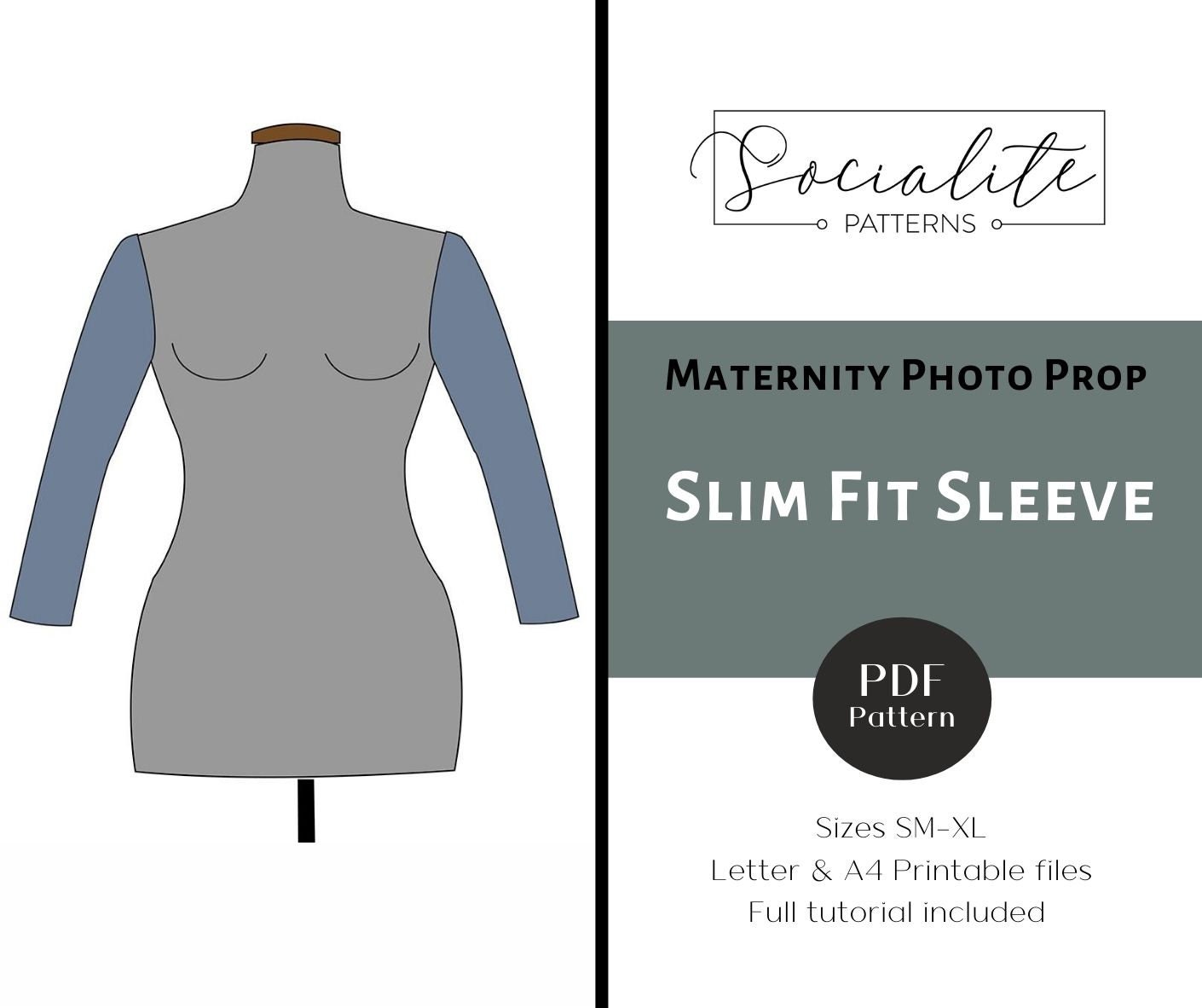 Slim fitted sleeve PDF pattern and tutorial for maternity | Etsy