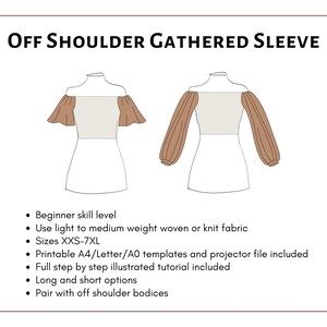 Off Shoulder Gathered Sleeve Pattern. Women's PDF Printable and ...