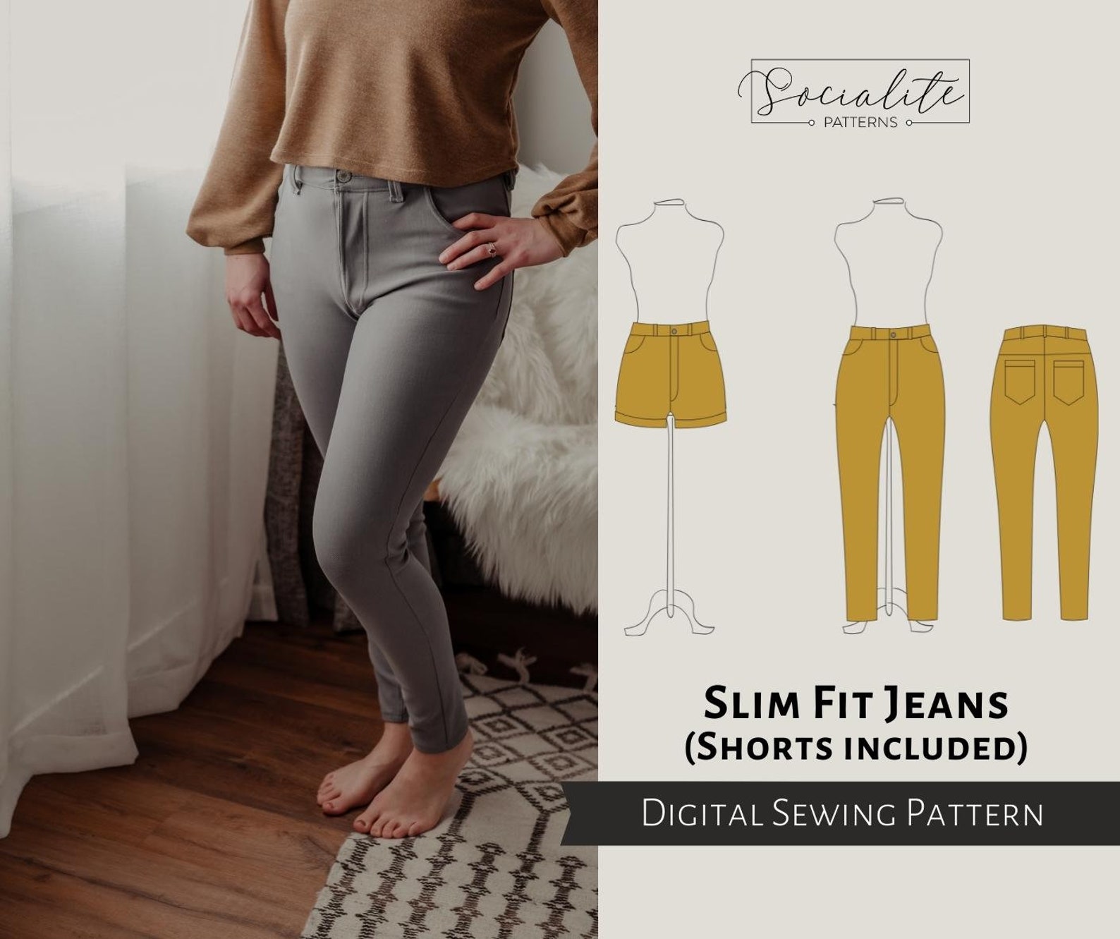 Slim Fit Jeans and Shorts Pattern. Women's PDF Printable - Etsy
