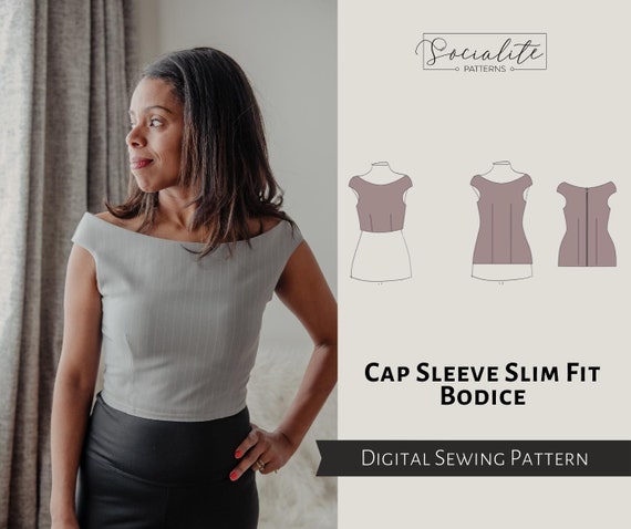 Sewing Women's PDF printable and projector sewing pattern and tutorial Cap Sleeve Slim Bodice ...