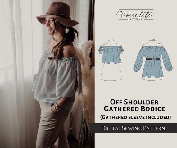 Off Shoulder Gathered Bodice Pattern. Women's PDF | Etsy