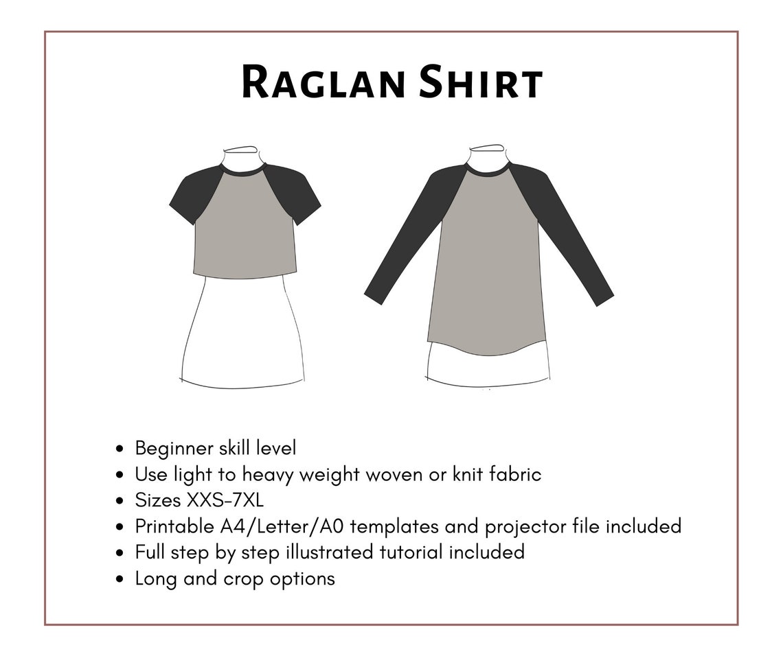 Raglan Shirt Pattern. Women's PDF Printable and Projector - Etsy