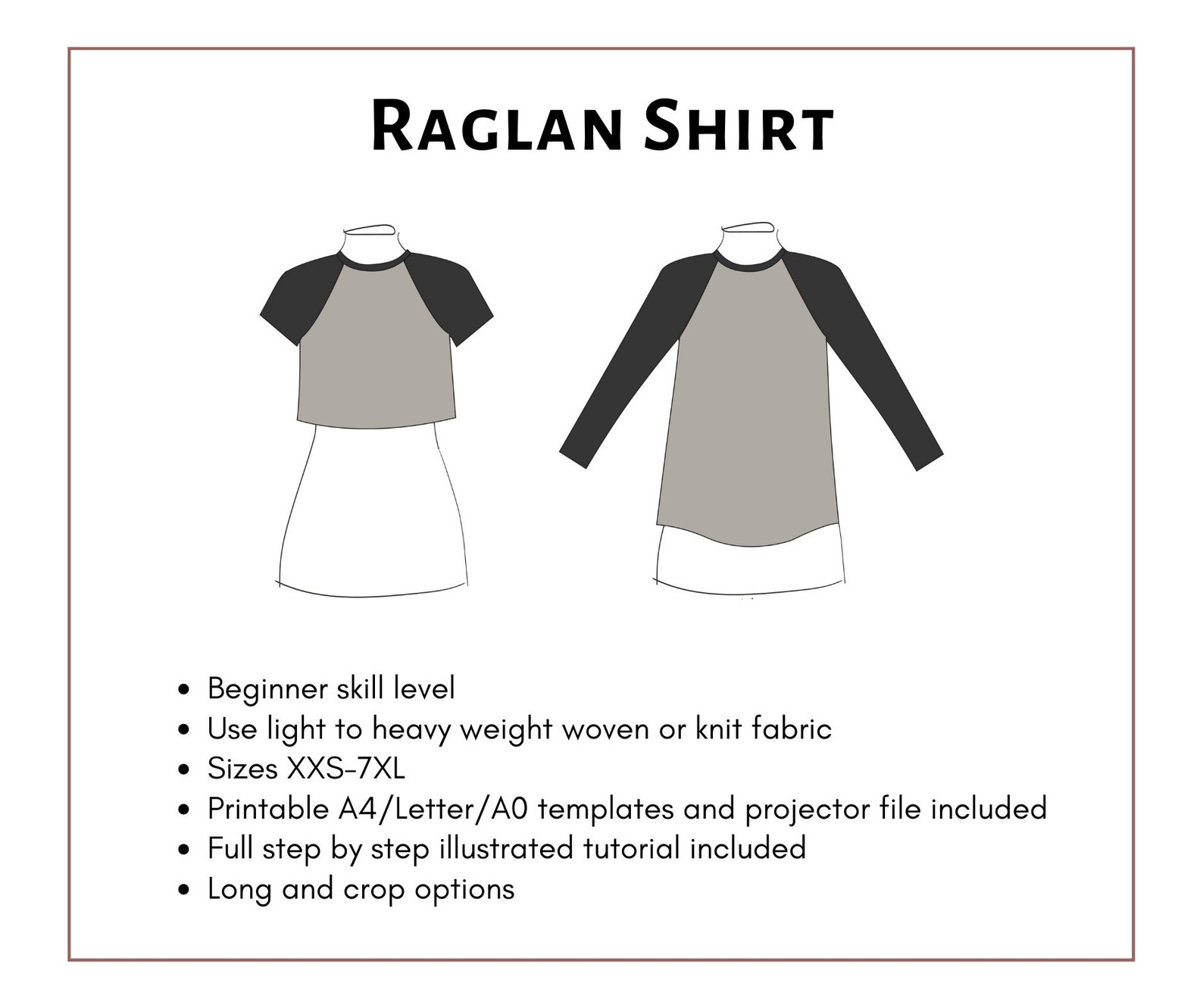 Raglan Shirt Pattern. Women's PDF Printable and Projector - Etsy