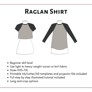 Raglan Shirt Pattern. Women's PDF Printable and Projector Sewing ...