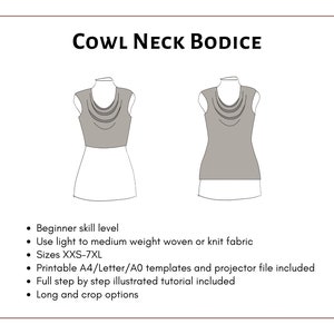 Cowl Neck Bodice Pattern. Women's PDF Printable and Projector Sewing ...