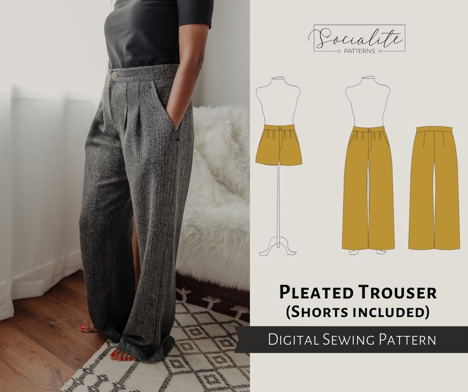 Pleated Trouser and Shorts Pattern. Women's PDF Printable - Etsy