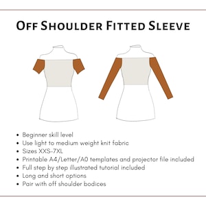 Off Shoulder Fitted Sleeve Pattern. Women's PDF Printable and Projector ...