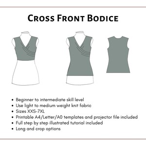 Cross Front Bodice Pattern. Women's PDF Printable and Projector Sewing ...