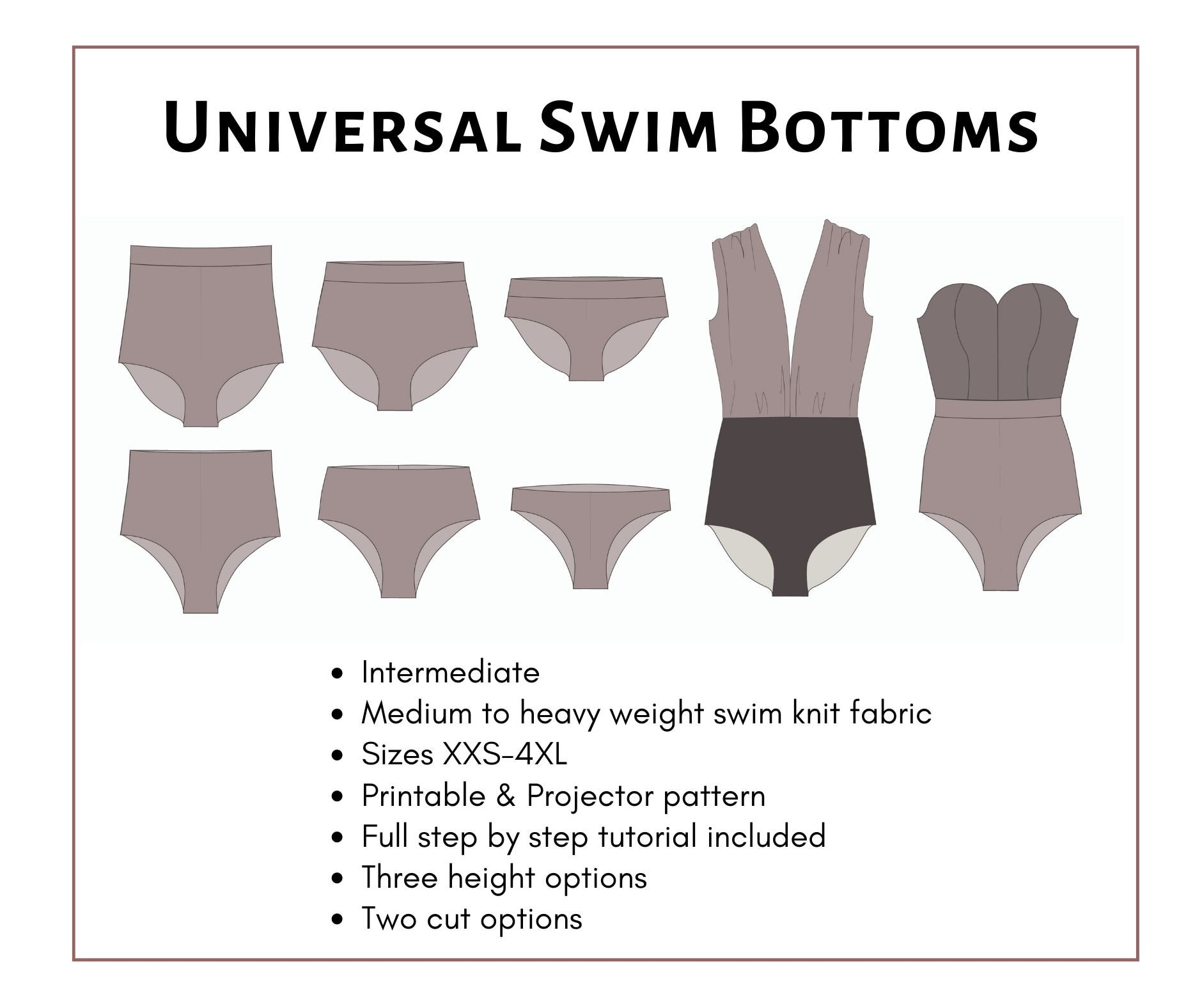 Women's Universal Swim Bottoms Pattern. Low Cut, Mid Rise, High Rise ...