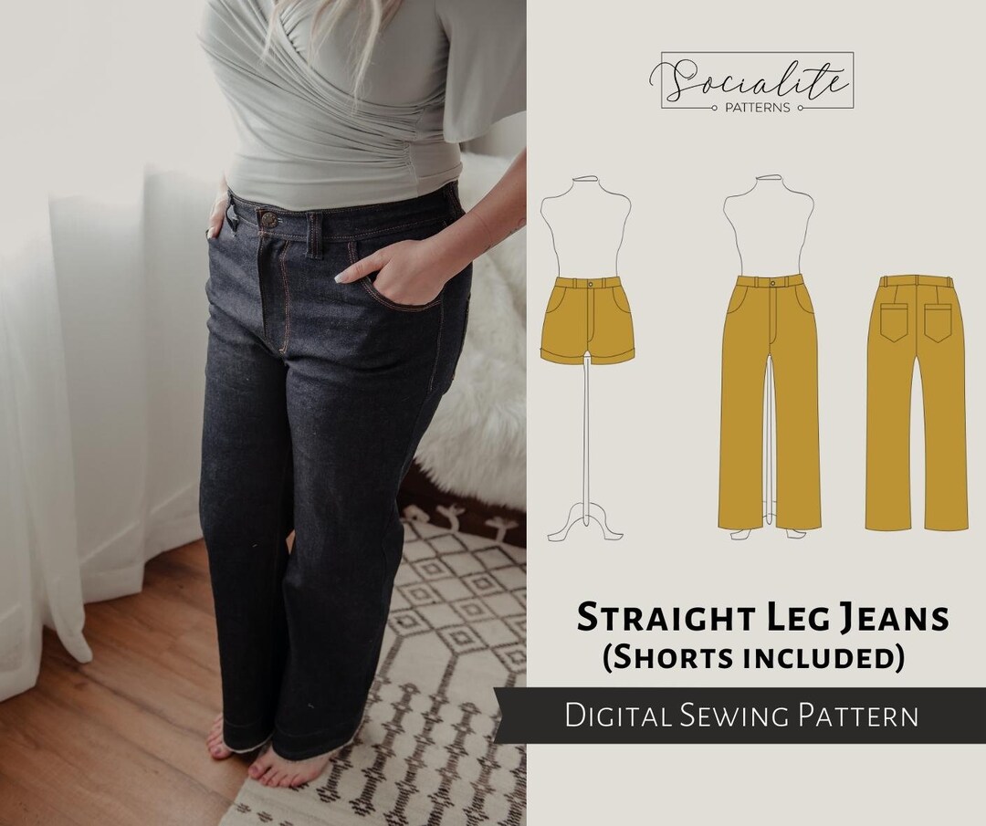 Straight Leg Jeans and Shorts Pattern. Women's PDF Printable and ...