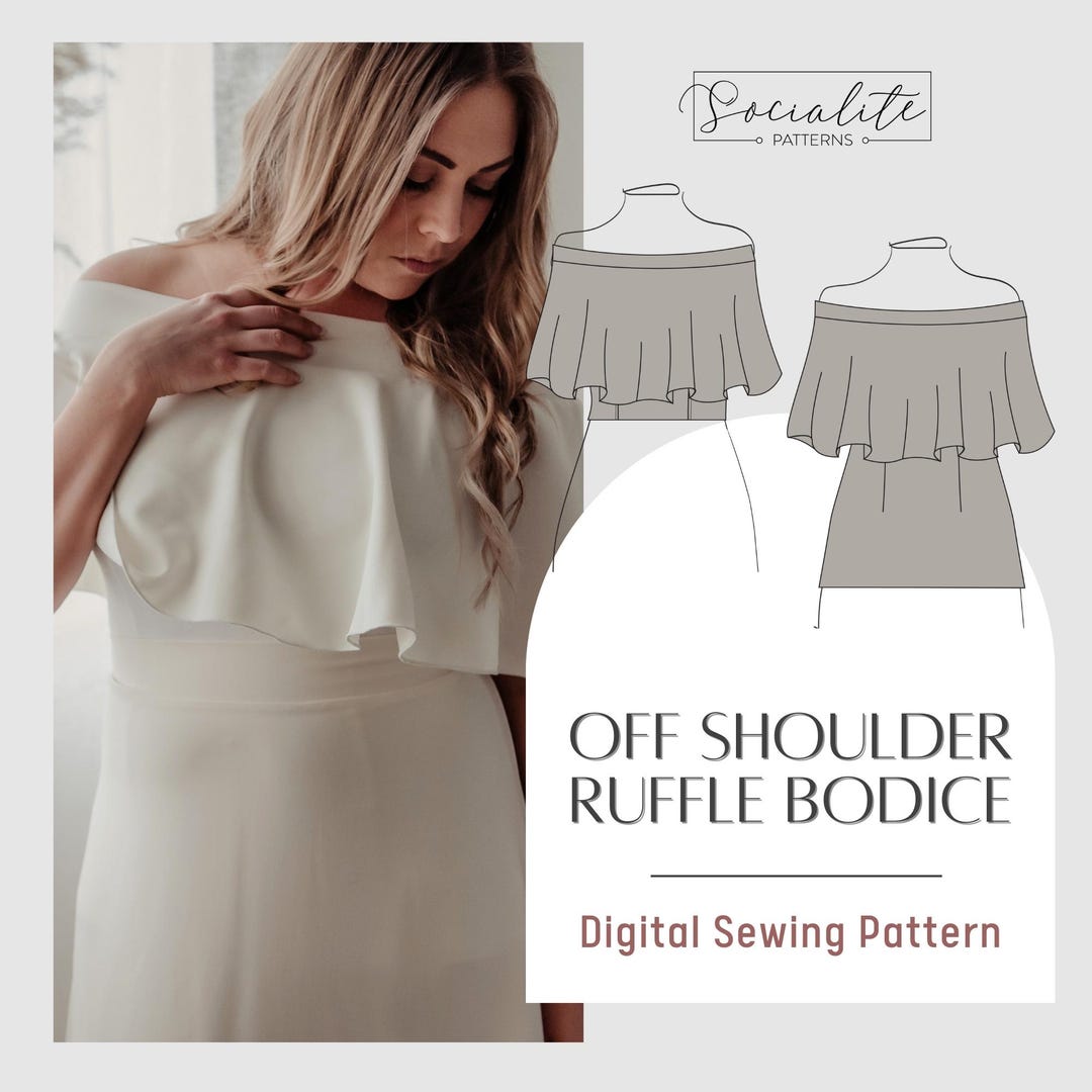 Off Shoulder Ruffle Bodice Pattern. Women's PDF Printable and Projector ...