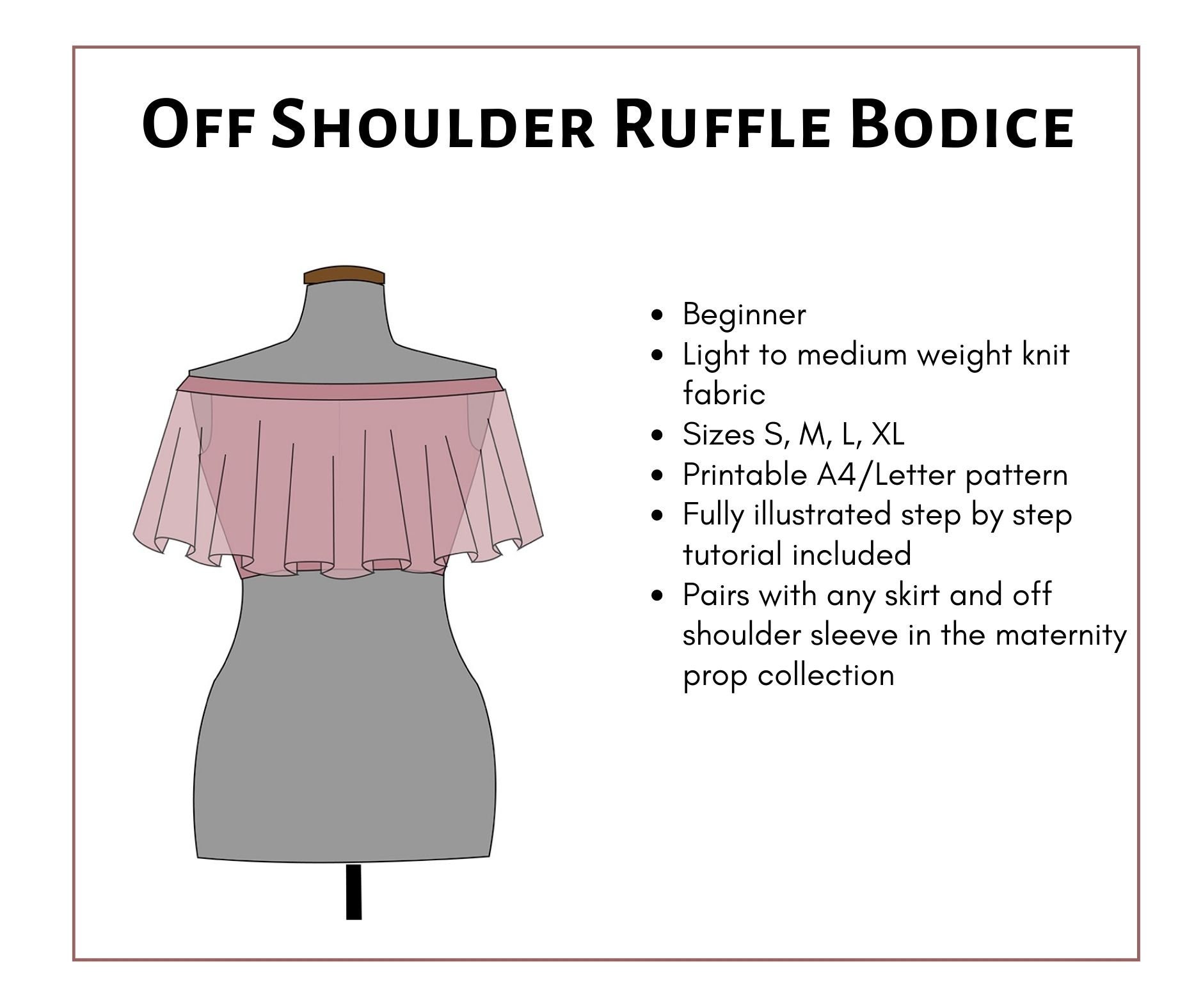 Maternity off Shoulder Ruffle Bodice. Pdf Sewing Pattern and Tutorial ...