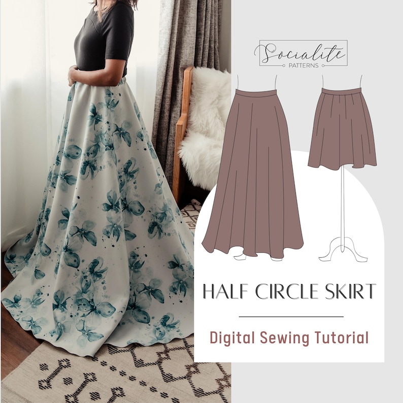 Half Circle Skirt Pattern. Women's PDF Printable and Projector Sewing ...